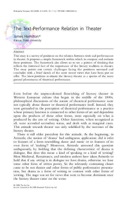 (PDF) The Text-Performance Relation in Theater