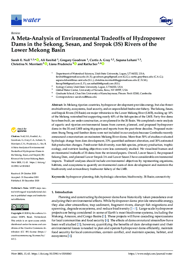 (PDF) A Meta-Analysis of Environmental Tradeoffs of Hydropower Dams in the Sekong, Sesan, and ...