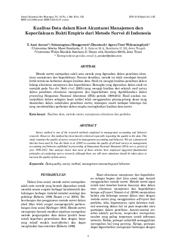 (PDF) Kualitas Data dalam Riset Akuntansi Manajemen dan Keperilakuan: Bukti Empiris dari Metode ...