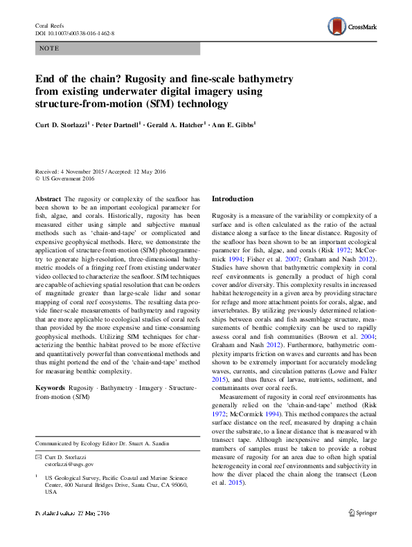 (PDF) End of the chain? Rugosity and fine-scale bathymetry from ...