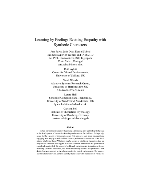 (PDF) Learning by Feeling: Evoking Empathy with Synthetic Characters ...