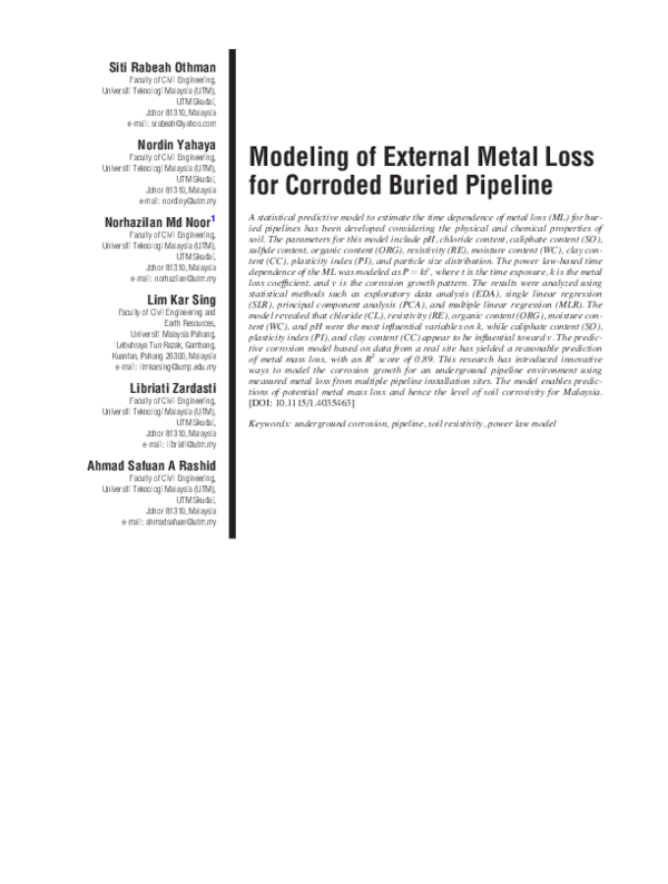 (PDF) Modeling of External Metal Loss for Corroded Buried Pipeline
