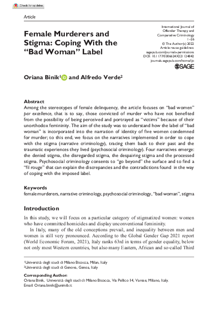 (PDF) Female Murderers and Stigma: Coping With the "Bad Woman" Label