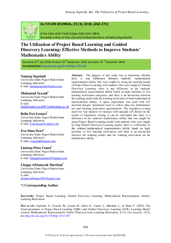 Pdf The Utilization Of Project Based Learning And Guided Discovery Learning Effective Methods