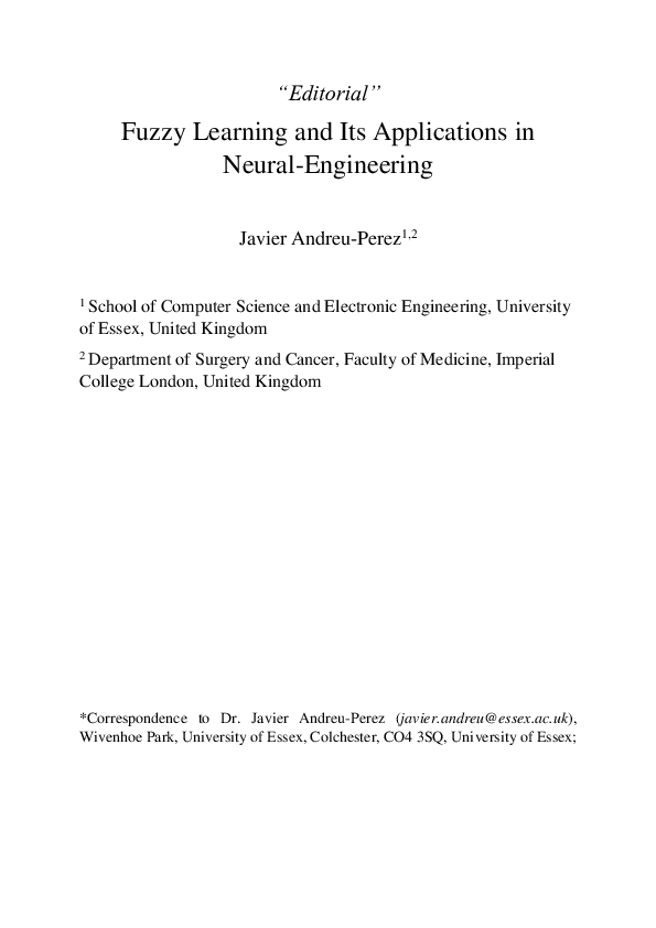(PDF) Fuzzy Learning and Its Applications in Neural-Engineering