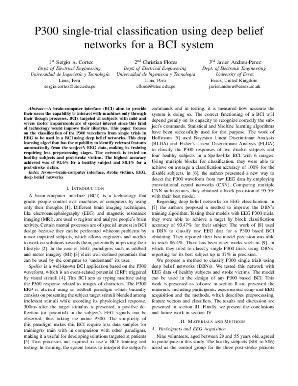 (PDF) Single-trial P300 classification using deep belief networks for a BCI system