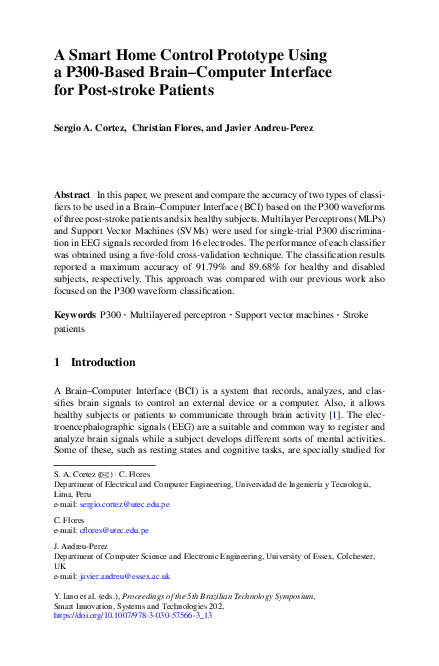 (PDF) P300-Based BCI for Smart Home Control in Post-Stroke Patients