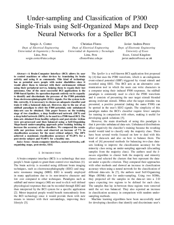 Pdf Under Sampling And Classification Of P300 Single Trials Using Self Organized Maps And Deep