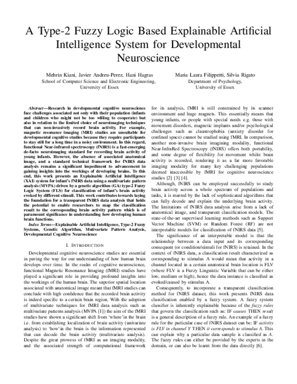 Pdf A Type 2 Fuzzy Logic Based Explainable Artificial Intelligence System For Developmental