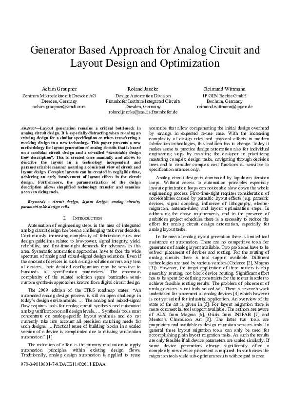 Pdf Generator Based Approach For Analog Circuit And Layout Design And