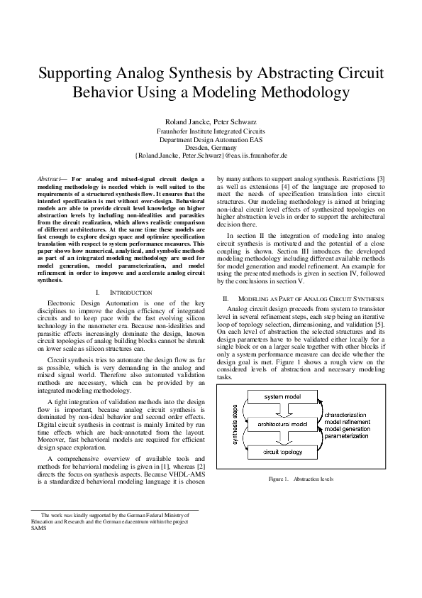 Pdf Supporting Analog Synthesis By Abstracting Circuit Behavior Using A Modeling Methodology