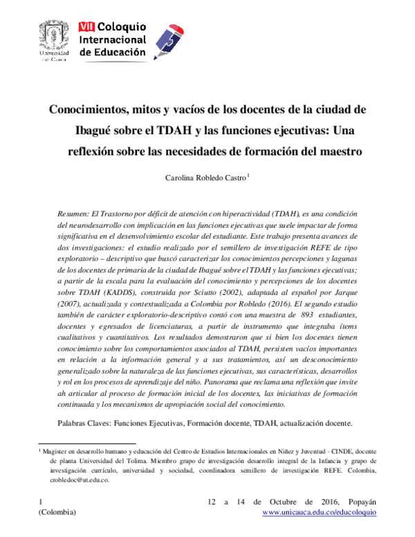 (PDF) Conocimientos, mitos y vacíos de los docentes de la ciudad de ... (PDF) Conocimientos, mitos y vacíos de los docentes de la ciudad de ...
