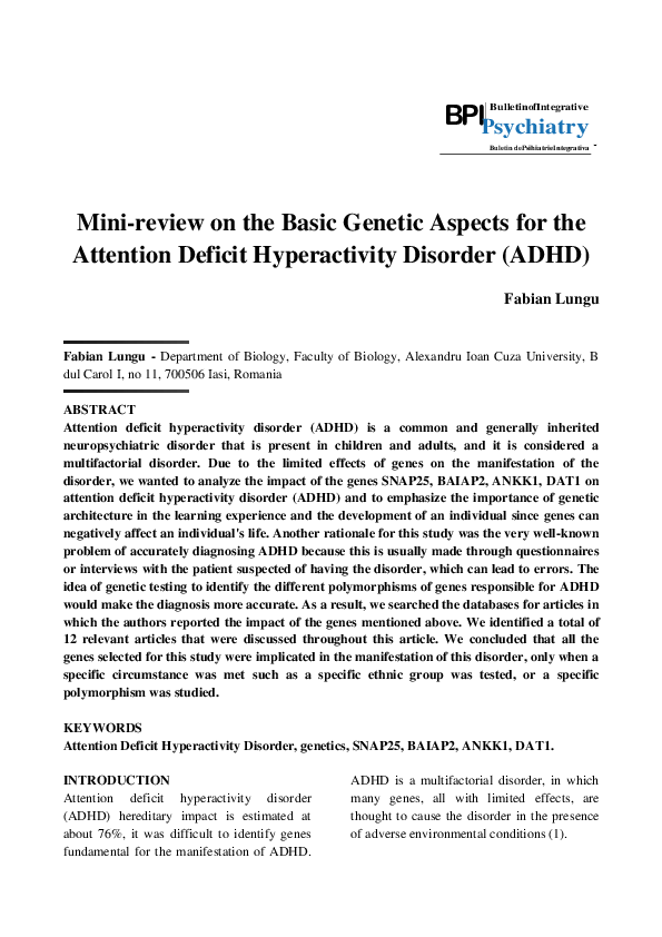 (PDF) Mini-review on the Basic Genetic Aspects for the Attention ...