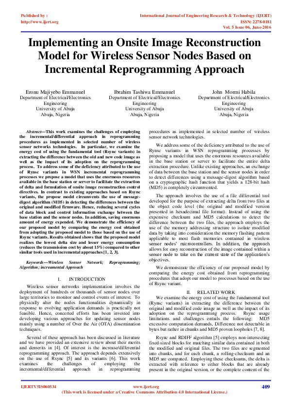 Pdf Implementing An Onsite Image Reconstruction Model For Wireless Sensor Nodes Based On