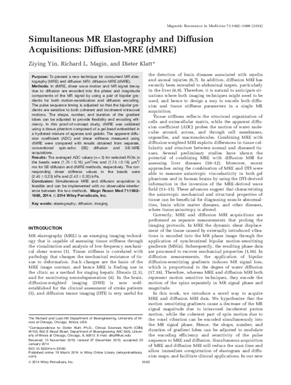 (PDF) Simultaneous MR elastography and diffusion acquisitions: Diffusion-MRE (dMRE)