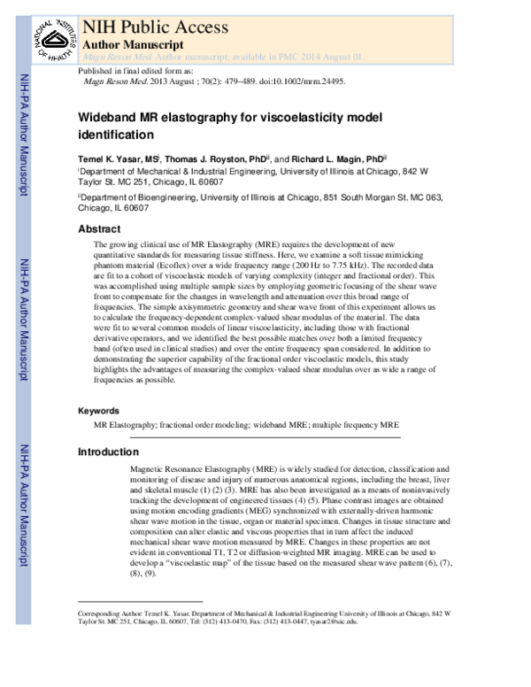 (PDF) Wideband MR elastography for viscoelasticity model identification