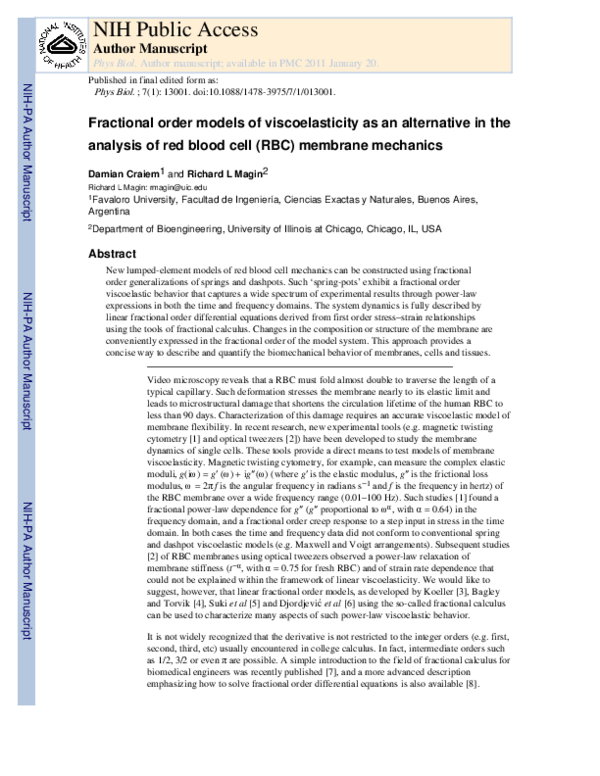 Pdf Fractional Order Models Of Viscoelasticity As An Alternative In