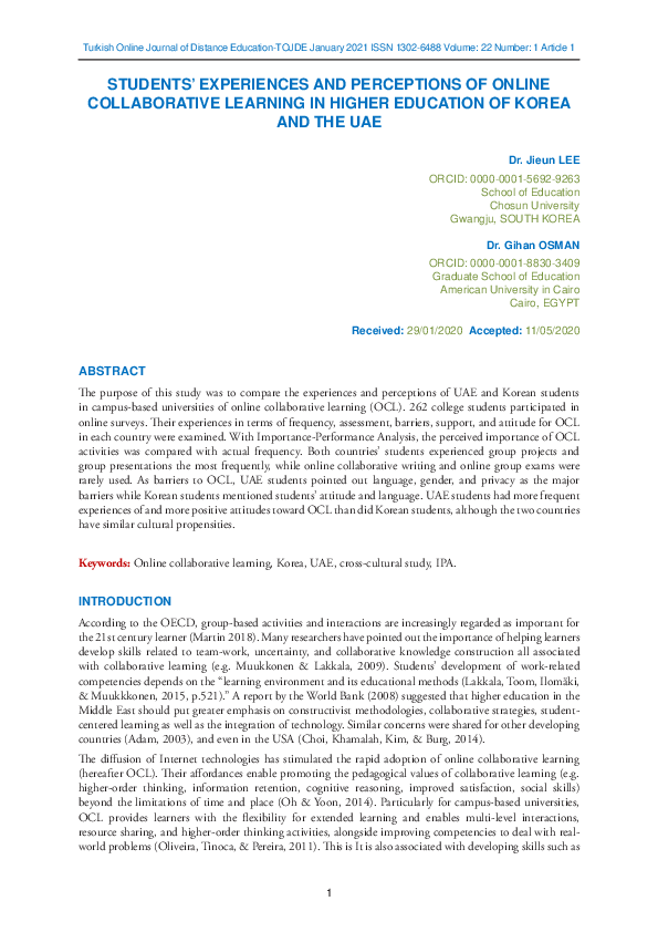 (PDF) Students’ Experiences and Perceptions of Online Collaborative Learning in Higher Education ...