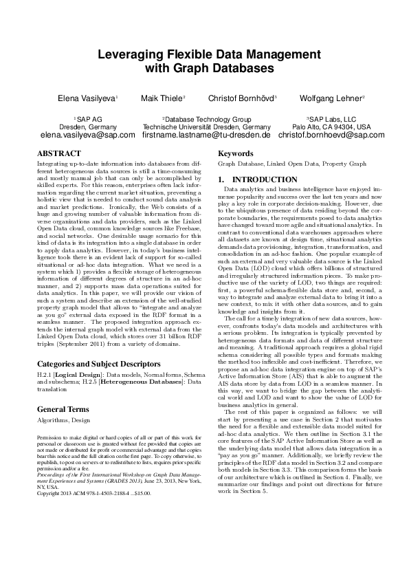 (PDF) Leveraging flexible data management with graph databases | Elena ...