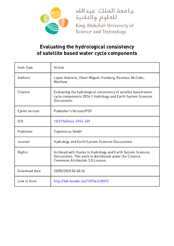 (PDF) Evaluating the hydrological consistency of satellite based water ...