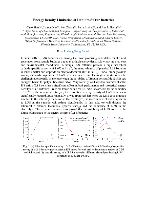 (PDF) Energy Density Limitation of Lithium-Sulfur Battery By Lithium Polysulfide Solubility in ...