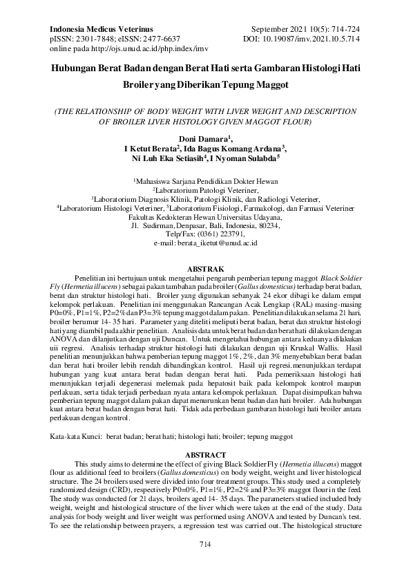 (PDF) Hubungan Berat Badan dengan Berat Hati serta Gambaran Histologi Hati Broiler yang ...