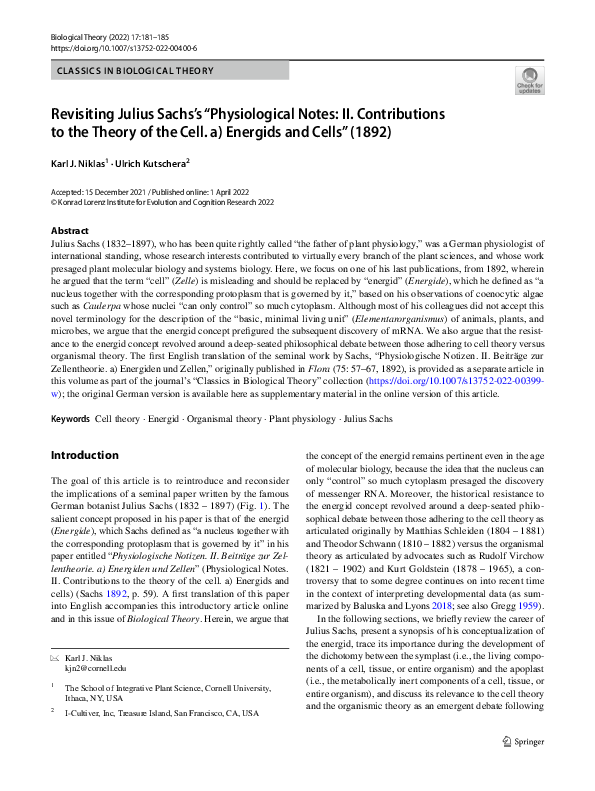 (PDF) Revisiting Julius Sachs’s “Physiological Notes: II. Contributions ...