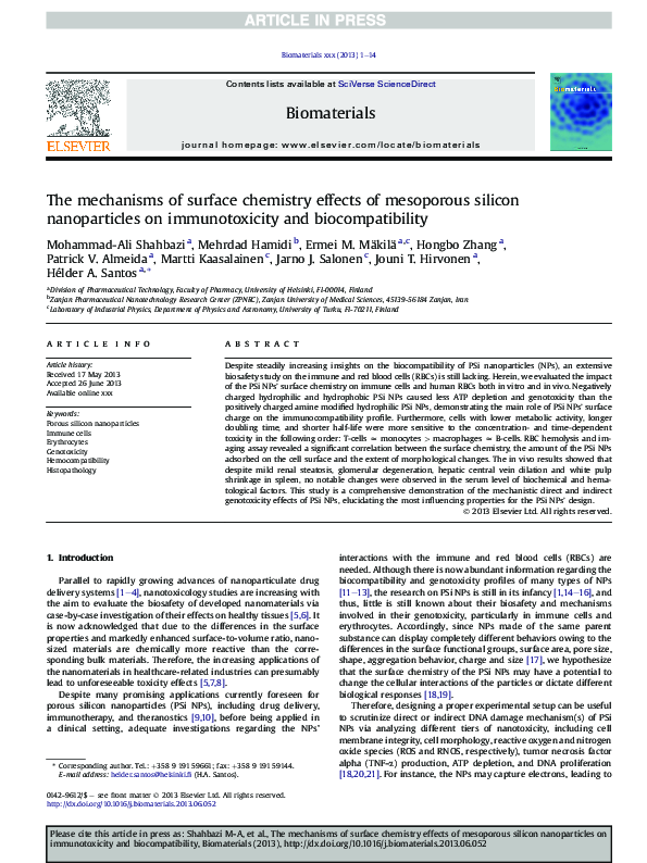 (PDF) The mechanisms of surface chemistry effects of mesoporous silicon nanoparticles on ...