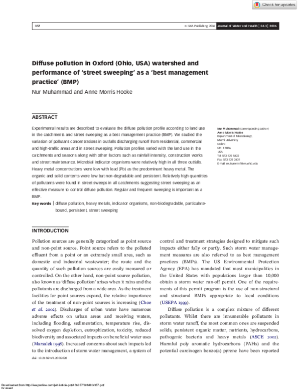 (PDF) Diffuse pollution in Oxford (Ohio, USA) watershed and Performance ...