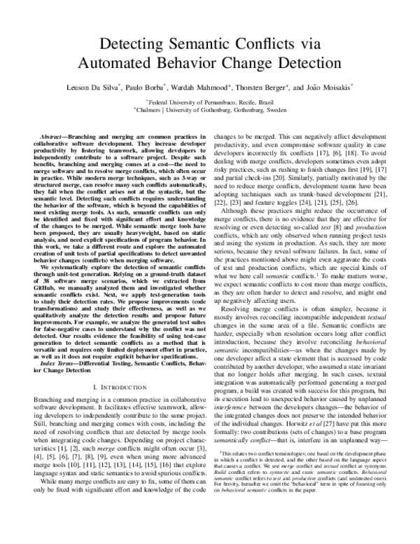 (PDF) Detecting Semantic Conflicts via Automated Behavior Change Detection