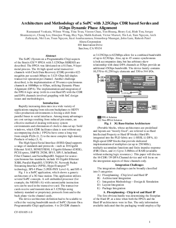 (PDF) Architecture and methodology of a SoPC with 3.25Gbps CDR based SERDES and 1Gbps dynamic ...