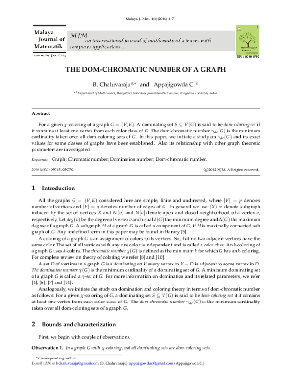 (PDF) The Dom-Chromatic Number of a Graph