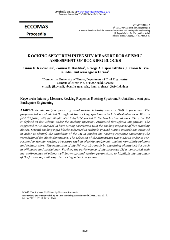 (PDF) Rocking Spectrum Intensity Measure for Seismic Assessment of ...