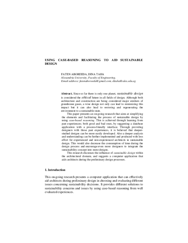 (PDF) Case-Based Reasoning for Sustainable Design
