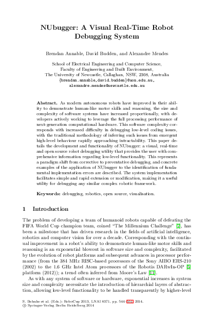 (PDF) NUbugger: A Visual Real-Time Robot Debugging System | alexandre ...
