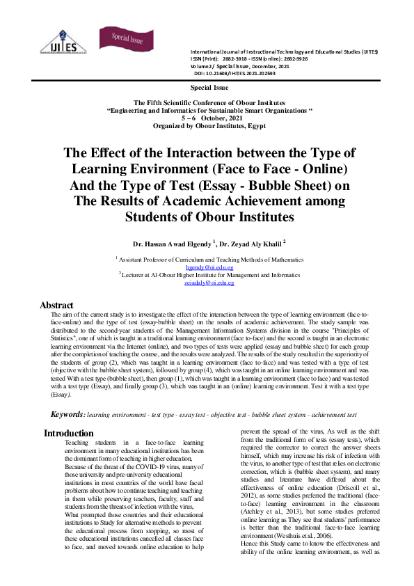 (PDF) The Effect of the Interaction between the Type of Learning ...