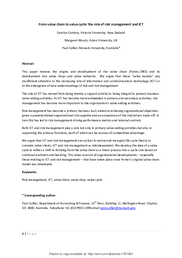 (PDF) From Value Chain to Value Cycle: The Role of Risk Management and ICT