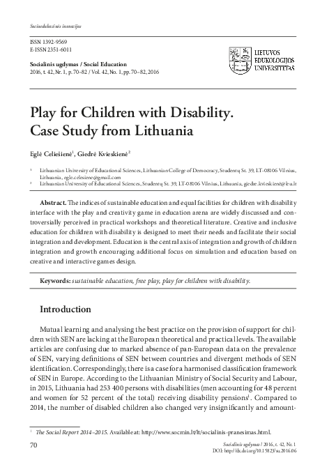(PDF) Play for Children with Disability. Case Study from Lithuania