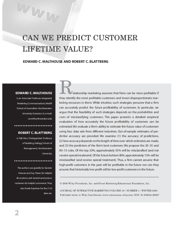 (PDF) Can we predict customer lifetime value?
