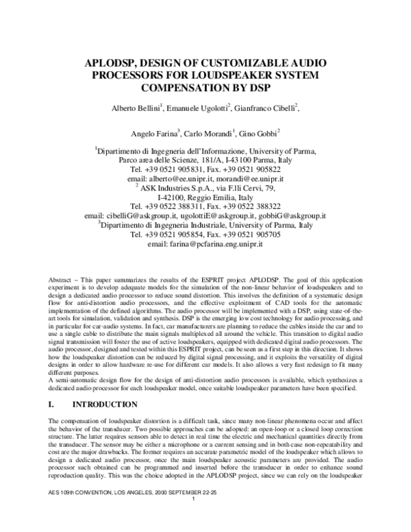 (PDF) APLODSP, Design of customizable audio processors for loudspeaker system compensation by DSP