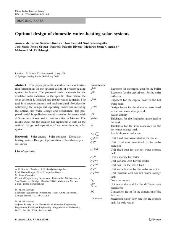 (PDF) Optimal design of domestic water-heating solar systems (PDF) Optimal design of domestic water-heating solar systems