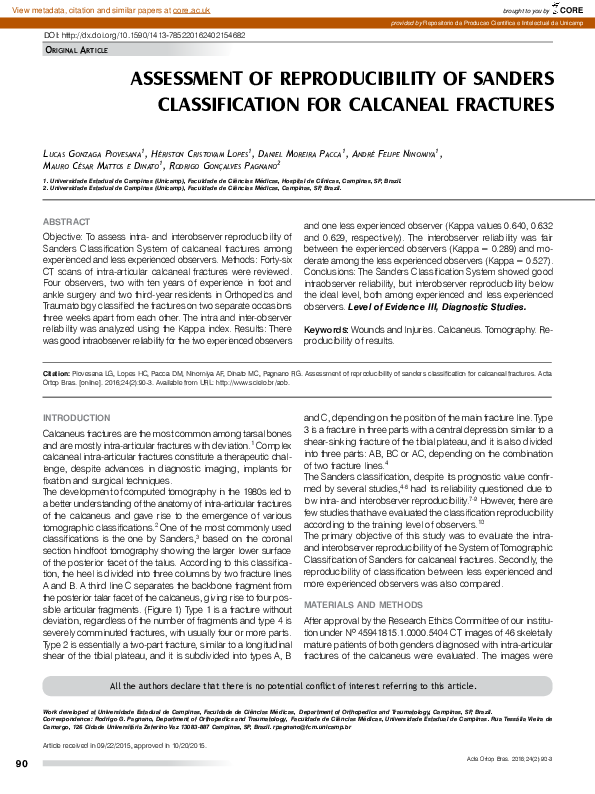 (PDF) Assessment Of Reproducibility Of Sanders Classification For ...