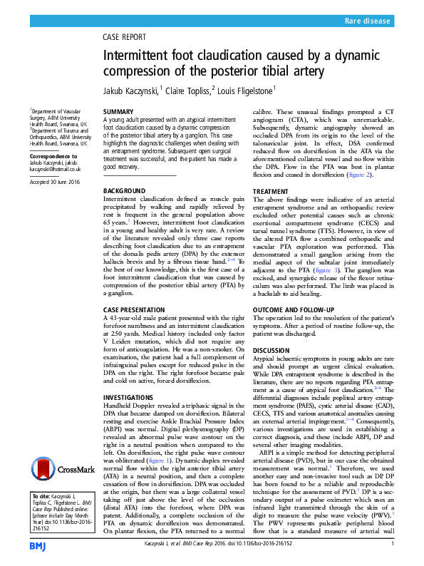 (PDF) Intermittent foot claudication caused by a dynamic compression of ...