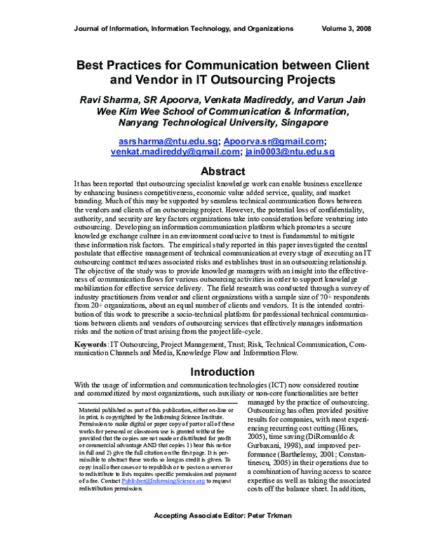 (PDF) Best Practices for Communication between Client and Vendor in IT ...