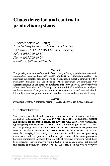 (PDF) Chaos detection and control in production systems