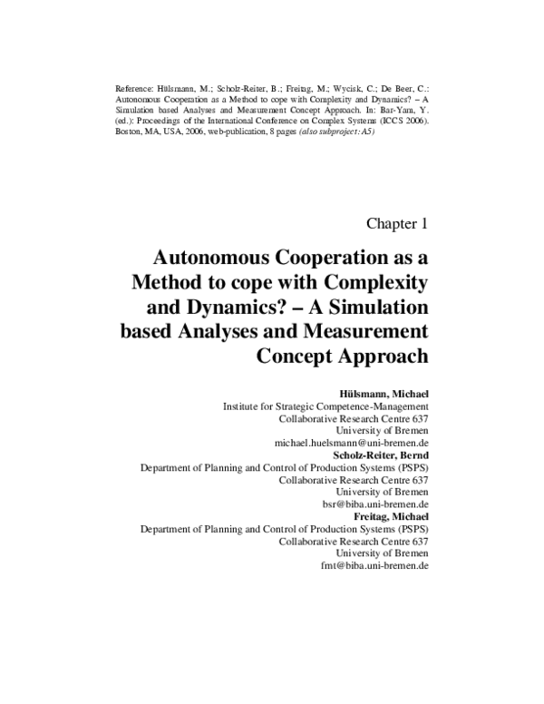 (PDF) Autonomous cooperation as a method to cope with complexity and dynamics?–A simulation ...