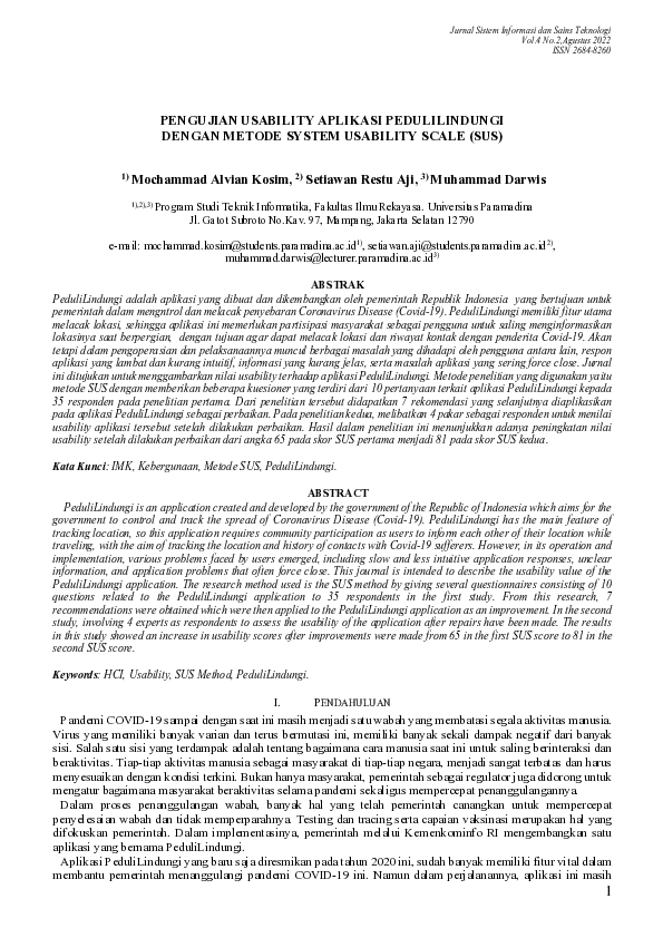 (PDF) Pengujian Usability Aplikasi Pedulilindungi Dengan Metode System ...