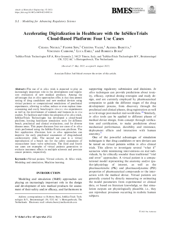 (PDF) Accelerating Digitalization in Healthcare with the InSilicoTrials Cloud-Based Platform ...