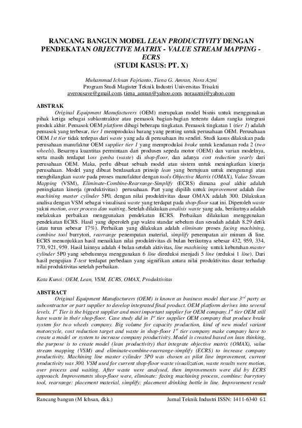 (PDF) Rancang Bangun Model Lean Productivity Dengan Pendekatan Objective Matrix - Value Stream ...
