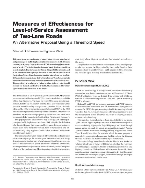 (PDF) Measures of Effectiveness for Level-of-Service Assessment of Two ...